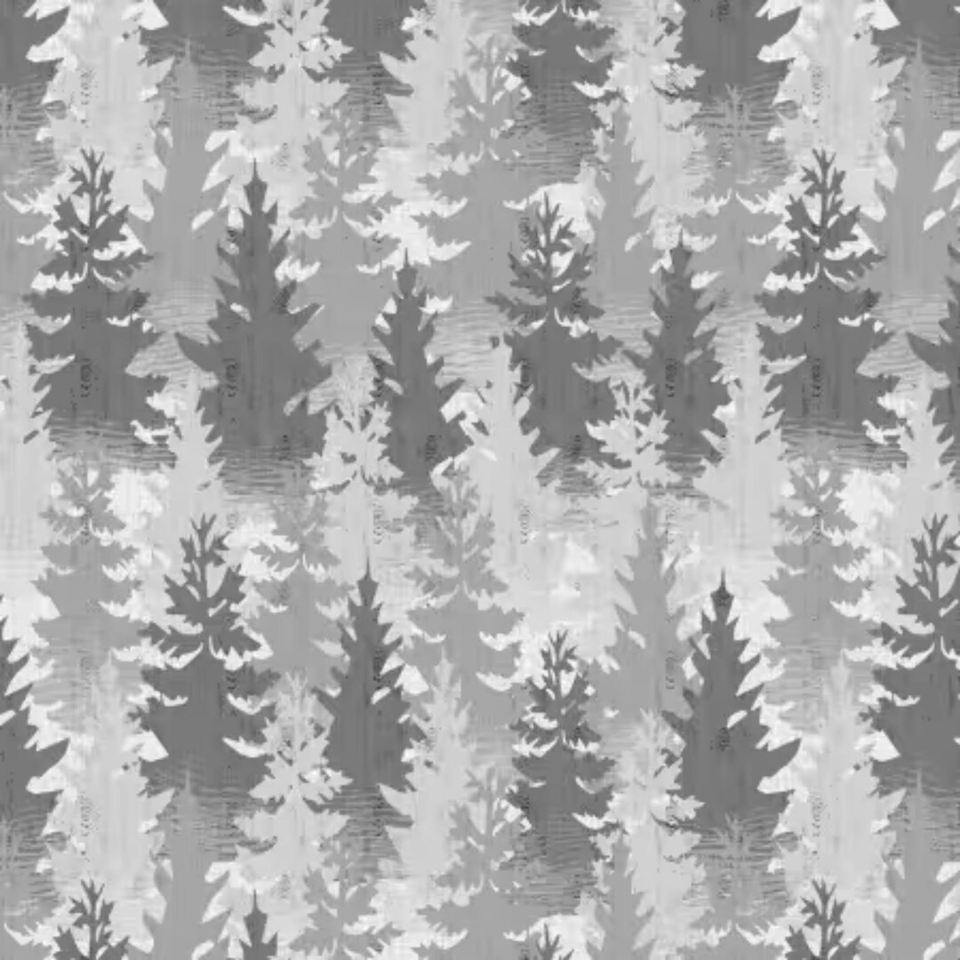 Forest Tree Fabric, Packed Gray Trees on White Lake Retreat Collection ...