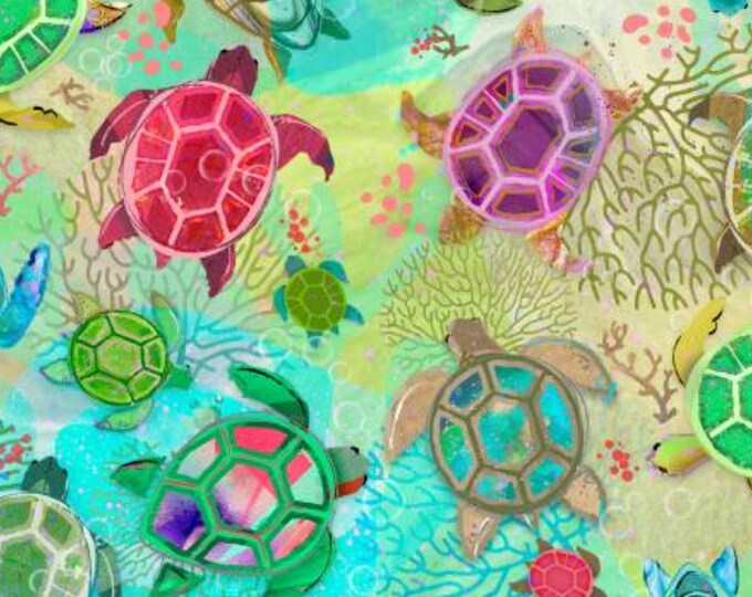 Turtle Fabric, Multi Turtle Bay Shining Sea by Connie Haley for 3 ...