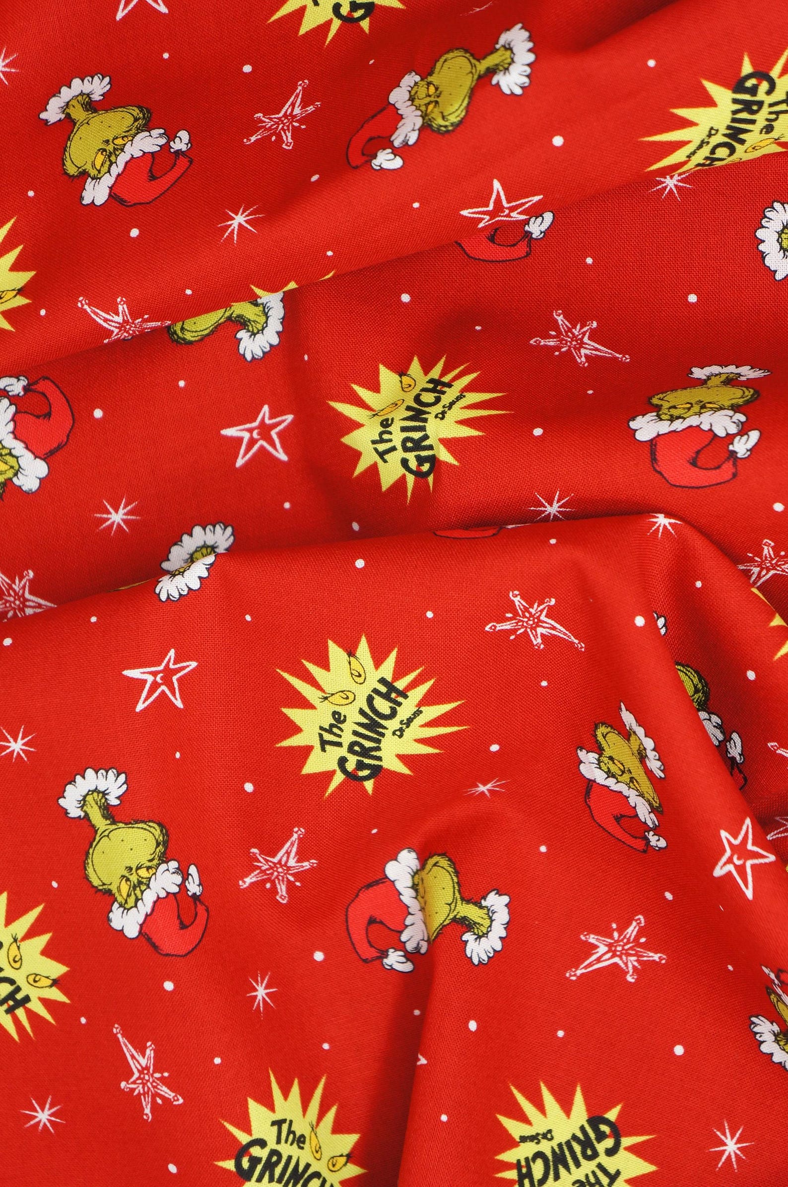 Grinch Fabric, Red Grinch Head Toss With Stars, How the Grinch Stole ...