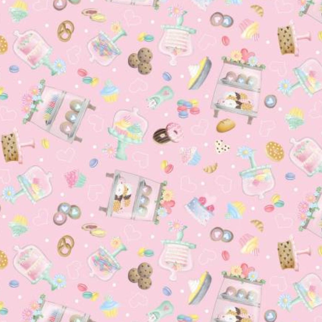 Dessert Fabric, Pastry Treats on Pink Gnomebody Bakes It Better by Andi ...