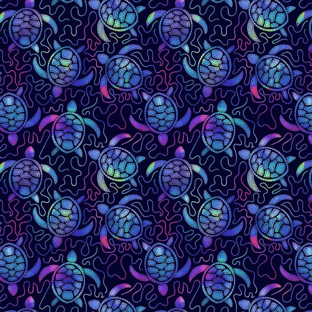 Sea Turtle Fabric, Sea Turtle Electric Ocean Digitally Printed by ...