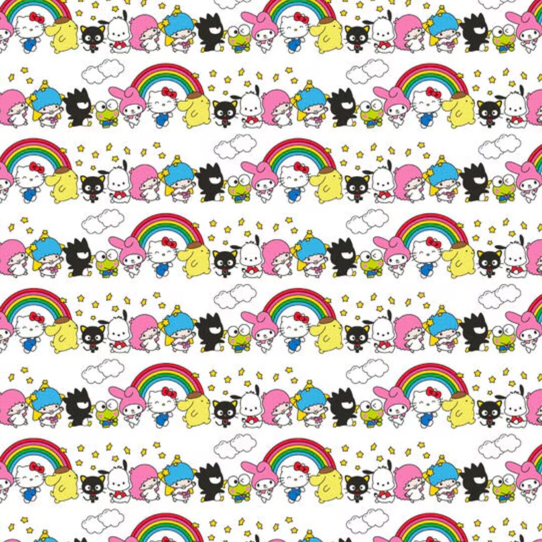 Hello Kitty Fabric, Hello Kitty Rainbow Friends on White Sanrio ...