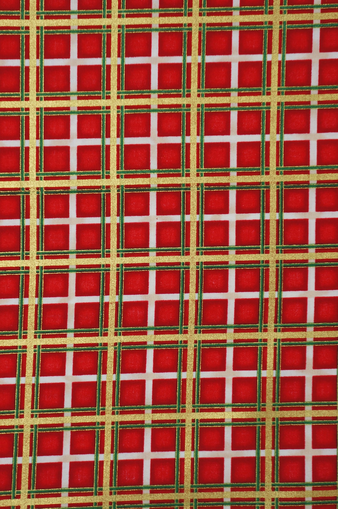 Christmas Plaid Fabric, Red Green and Metallic Gold Plaid by Timeless ...