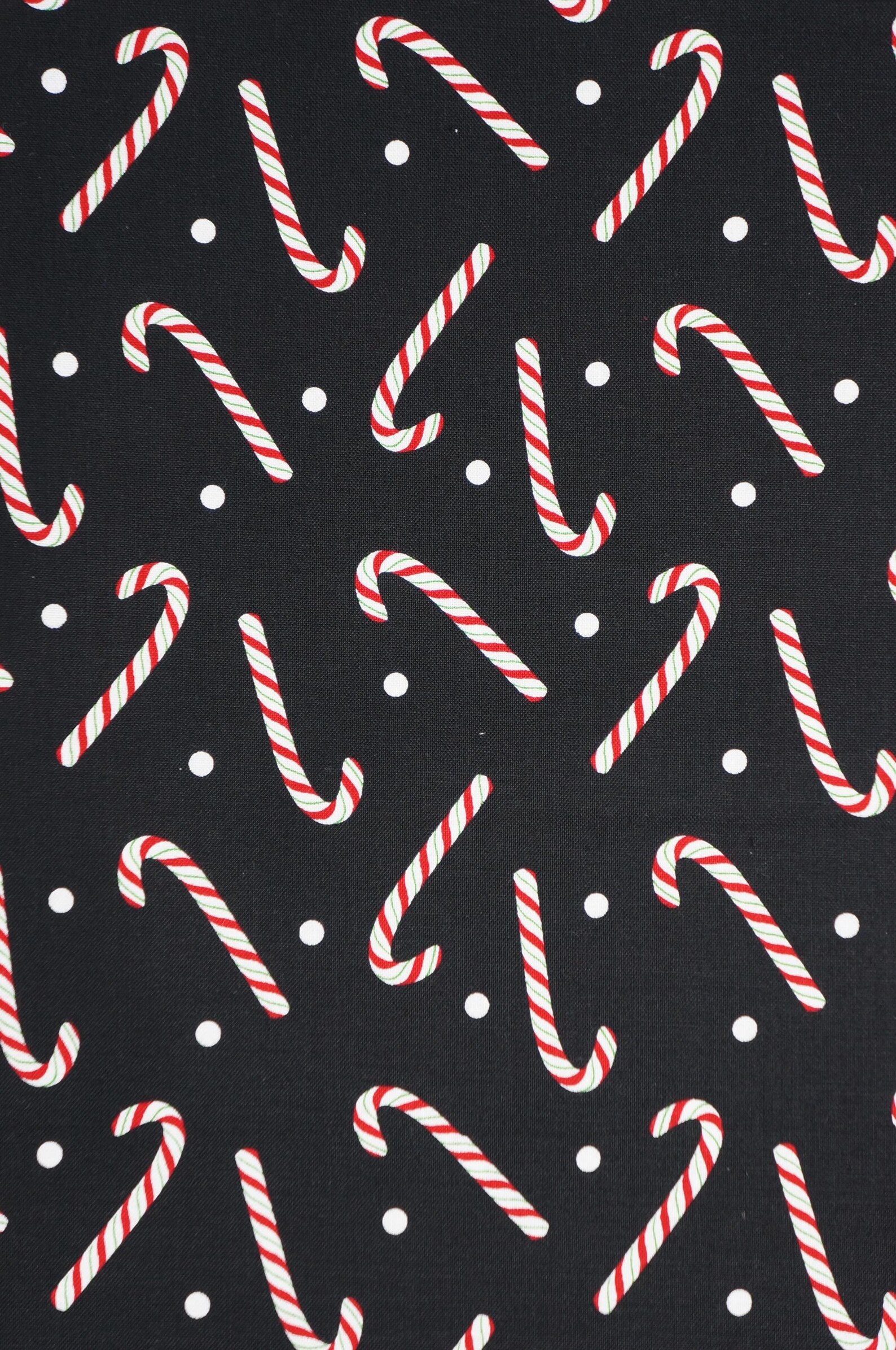 Candy Cane Fabric, Jolly Candy Canes on Black Country Christmas by ...