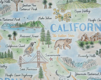 California State fabric by the yard Bear California Landmarks Golden ...