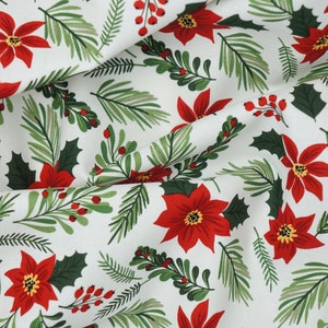 Poinsettia Fabric, Poinsettia Main on White or Dark Green the Magic of ...