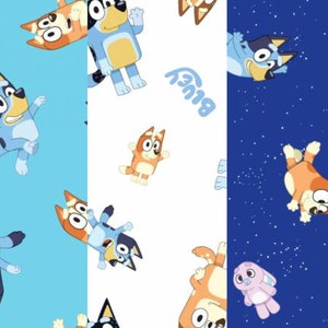 Bluey Fabric, Disney Junior Bluey and Bingo on Light Blue Licensed by ...