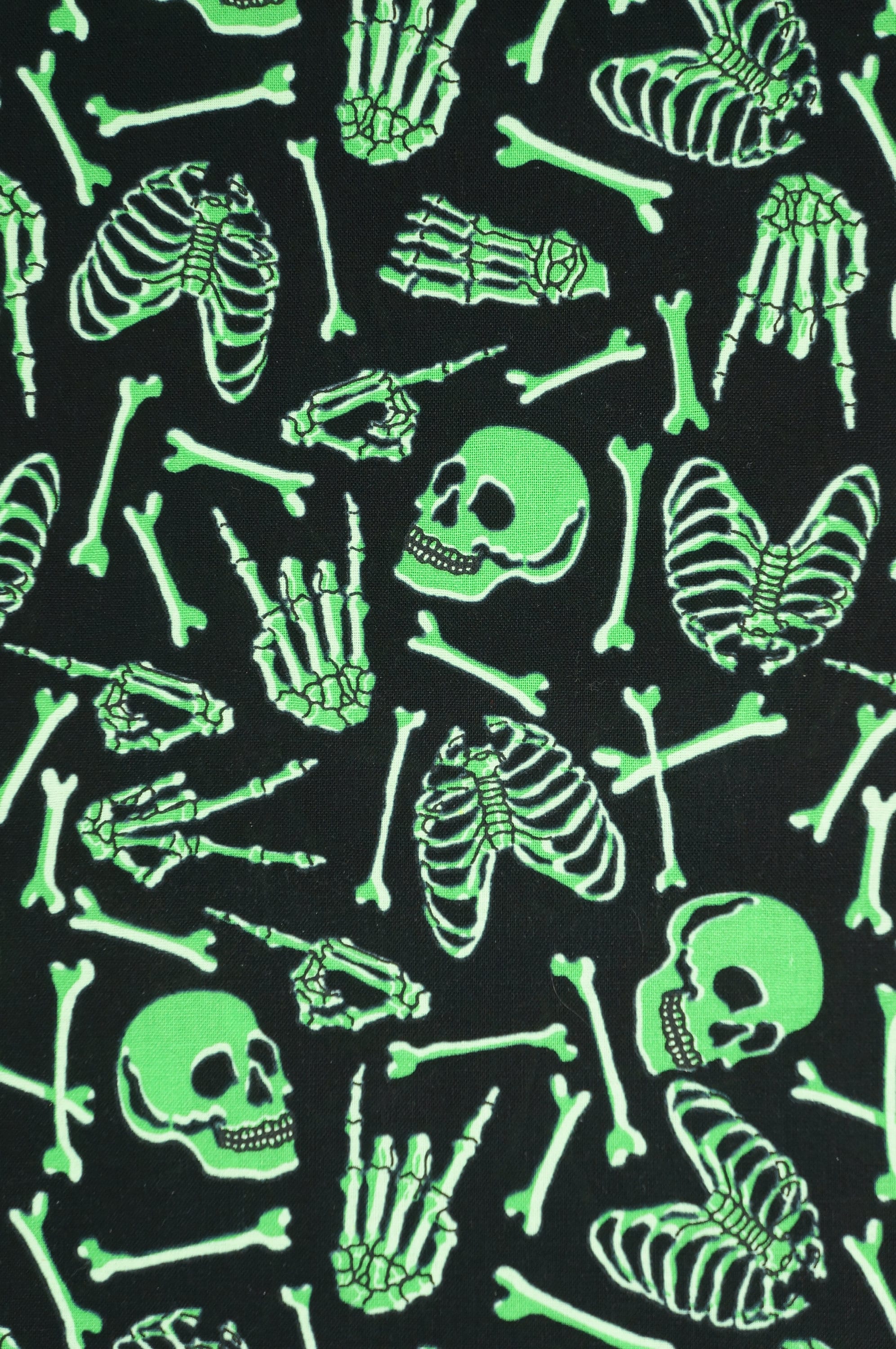 Glow in the Dark Halloween Skeletons Novelty Cotton Fabric, Skeleton ...