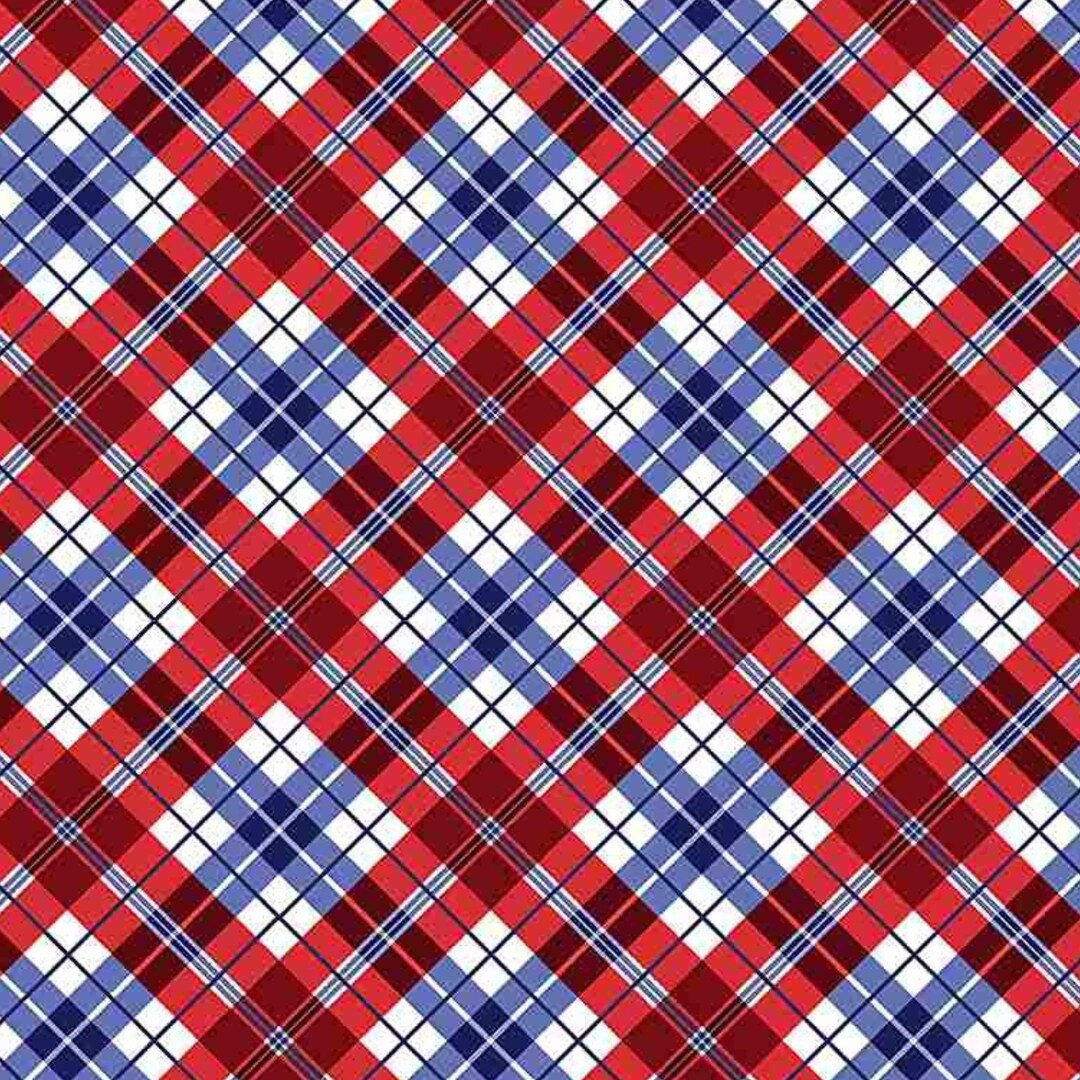 Patriotic Plaid Fabric, Madras Diagonal Patriotic Plaid by Timeless ...