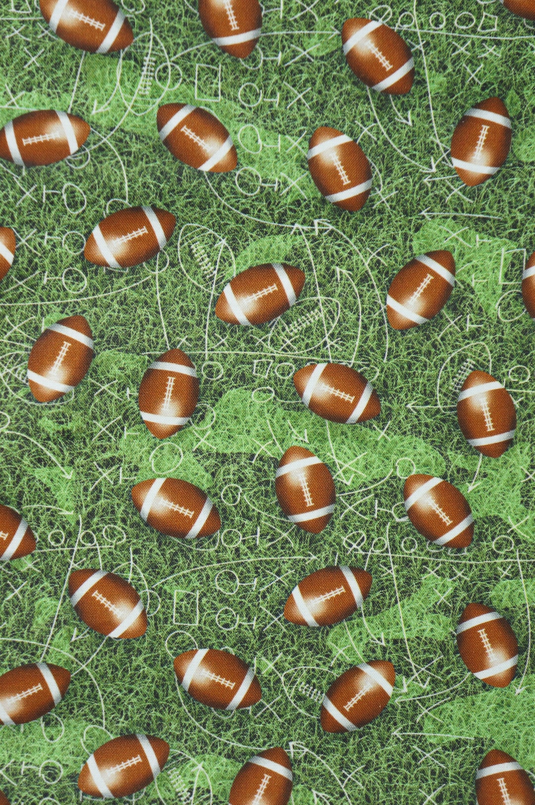 Football Fabric, Footballs on Green Quilting Cotton Fabric, Football ...