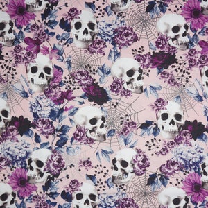 Skulls Fabric Skulls and Fall Floral on Pink Halloween - Etsy