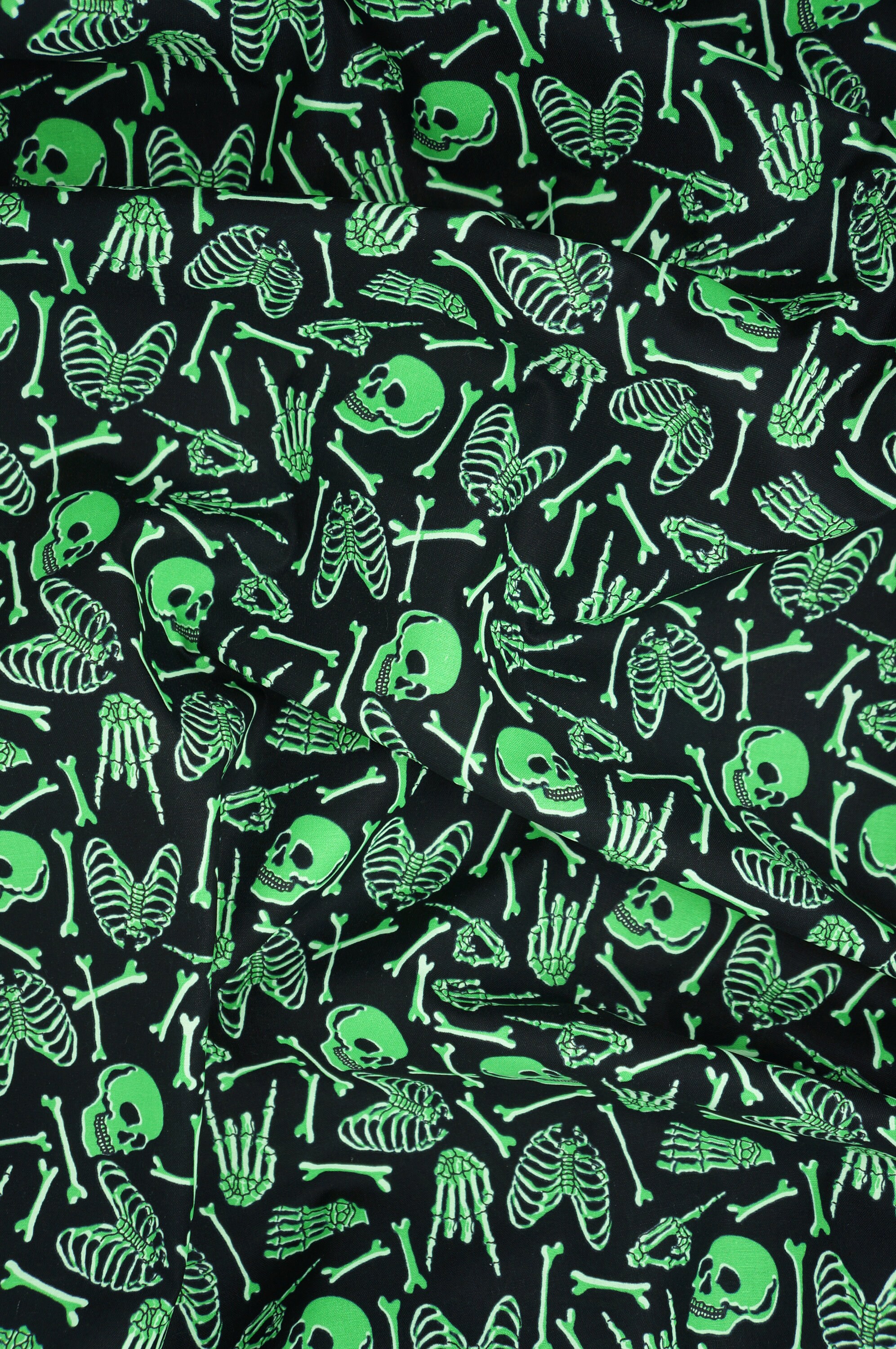 Glow in the Dark Halloween Skeletons Novelty Cotton Fabric, Skeleton ...