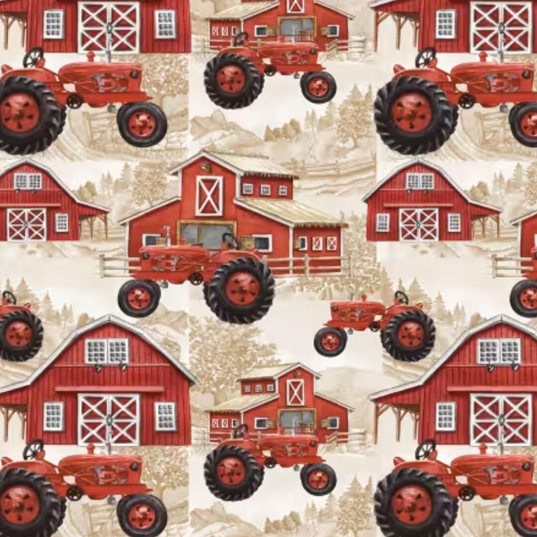 Farm Tractor Fabric, Farm Tractors on the Farm on Beige David Textiles ...