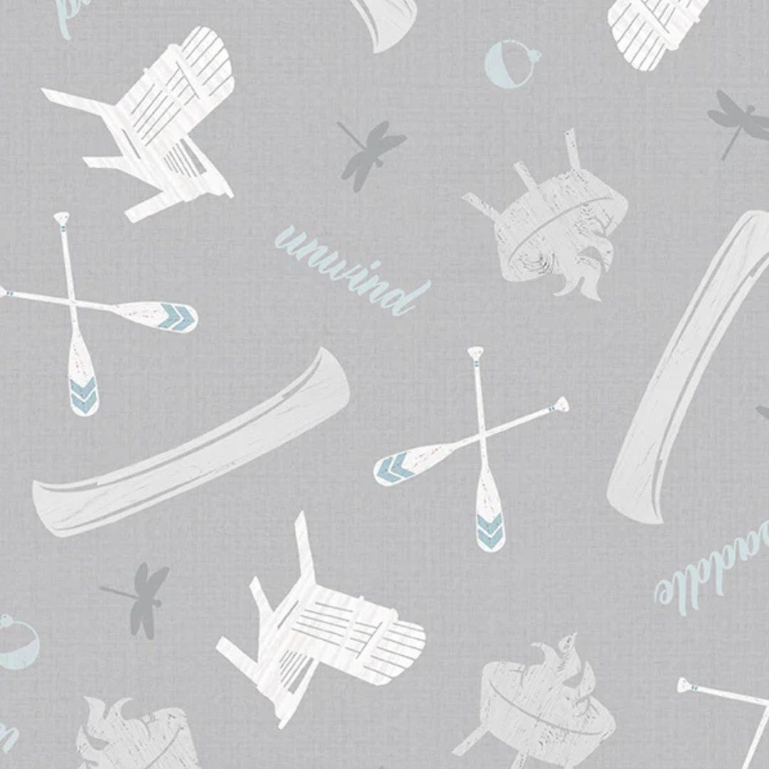 Lake Life Fabric, Lakeside Toss on Gray Lake Retreat Collection by PDR ...