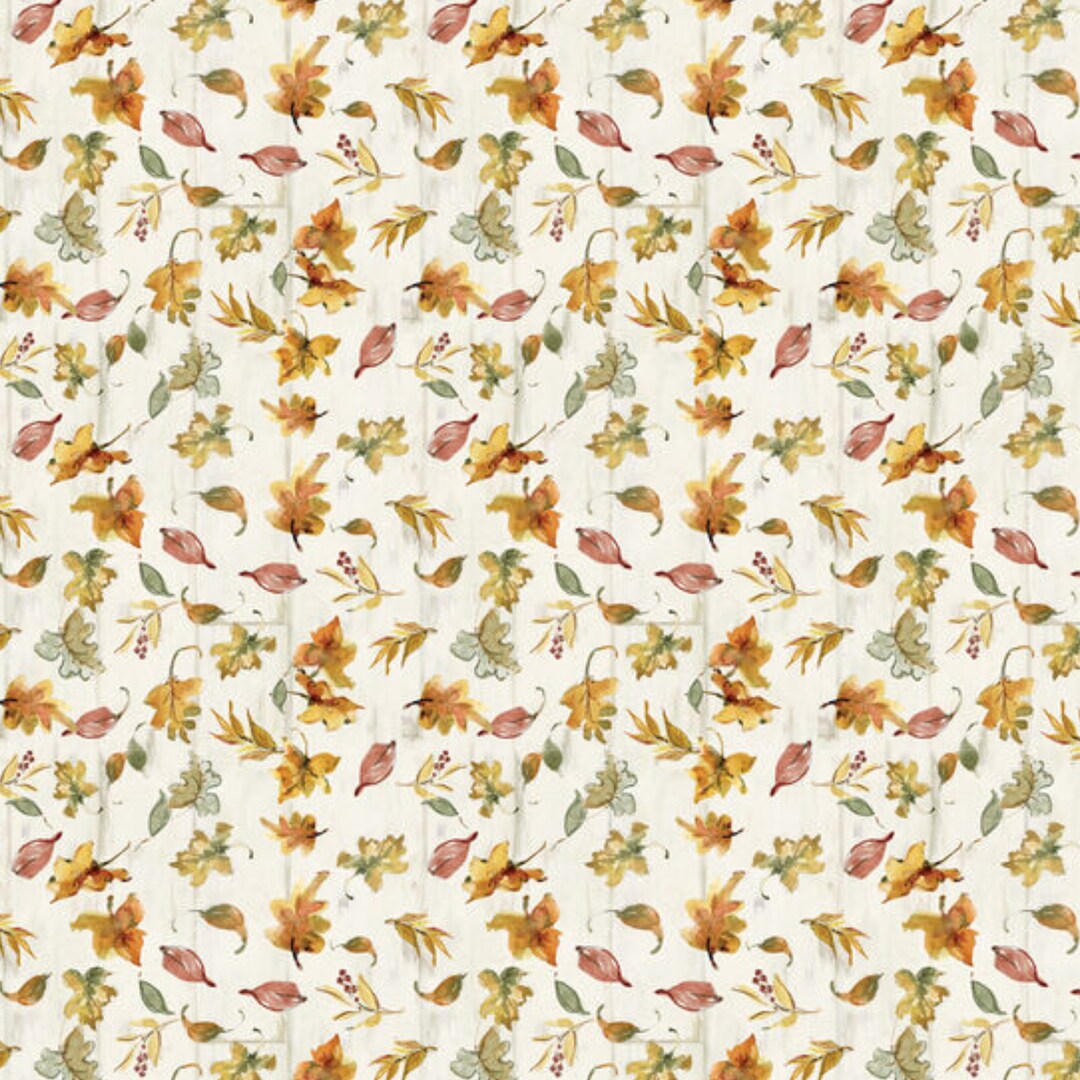 Fall Watercolor Leaves Fabric, Leaves on Wood by Susan Winget for ...