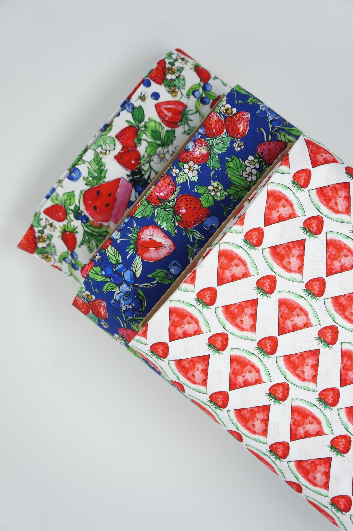 Strawberry and Blueberry Fabric, Berry Blossoms on White by Camelot ...