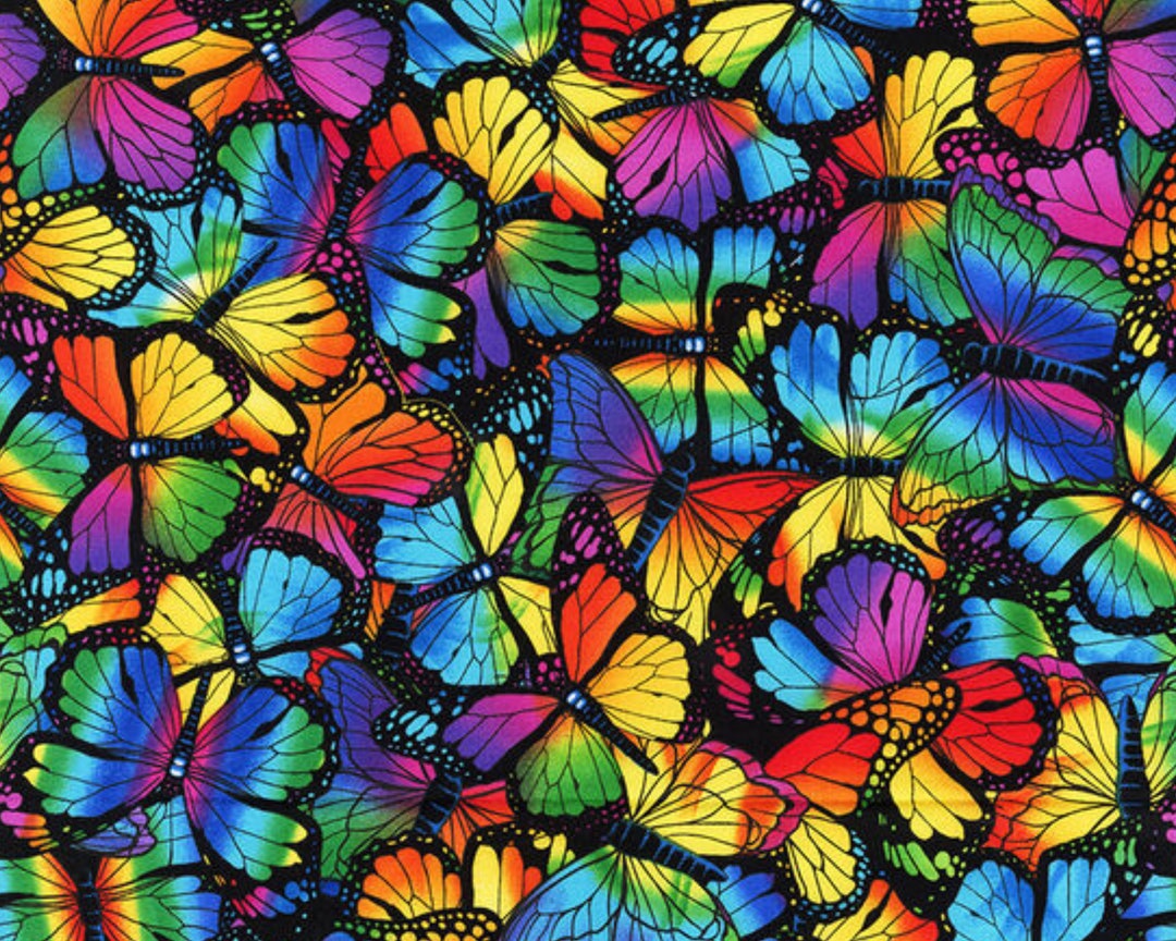 Rainbow Butterfly Quilting Cotton Fabric by the Yard, Butterfly Fabric ...