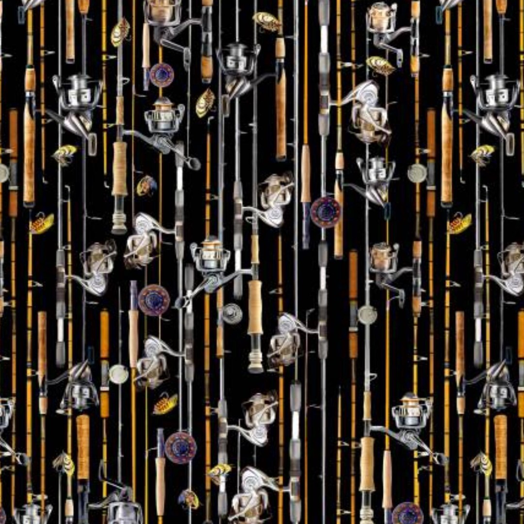 Fishing Fabric, Keeping It Reel on Black by Michael Miller Quilting ...
