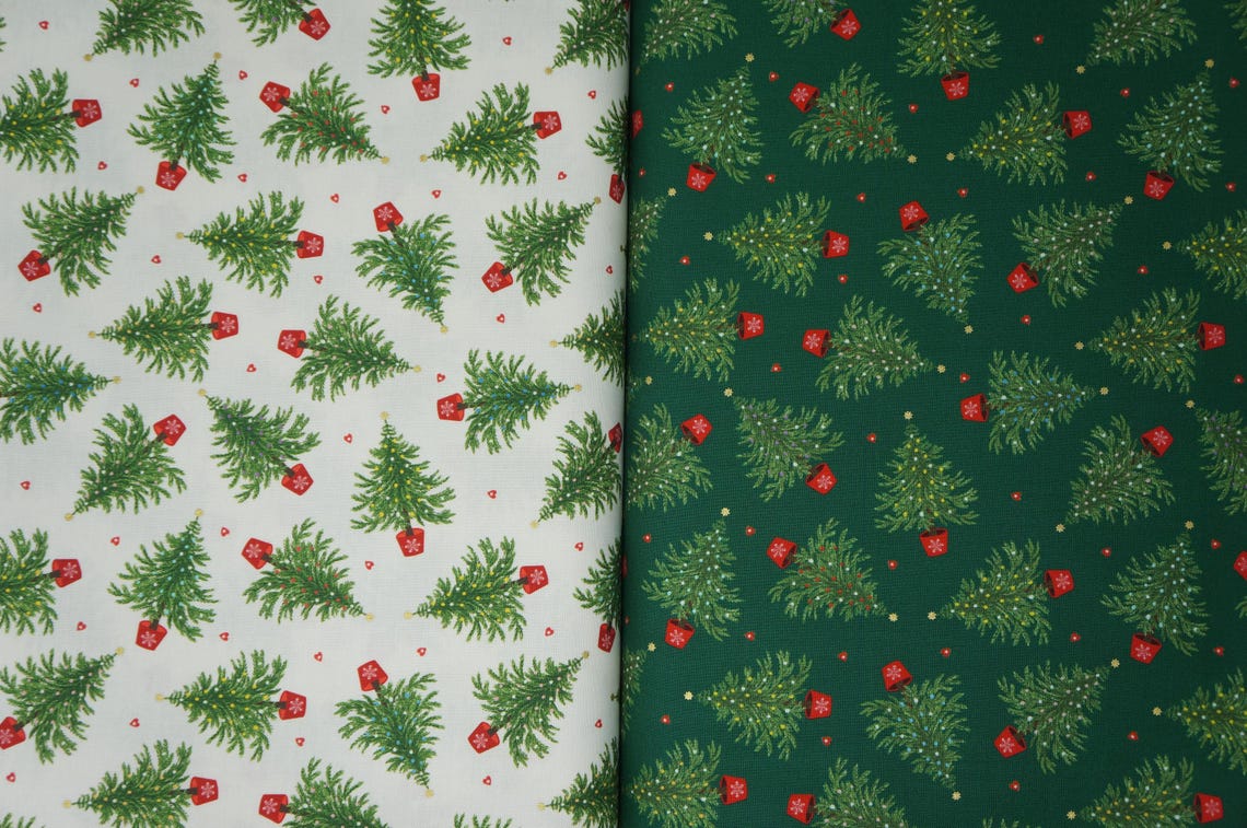 Christmas Tree Fabric, Oh Christmas Tree on Green With Gold Metallic ...