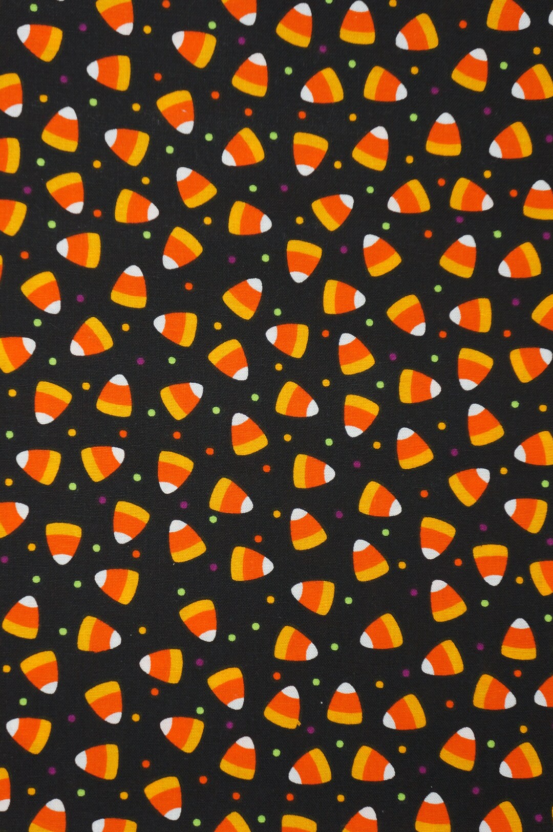 Candy Corn Fabric, Candy Corn Dots on Black Halloween Novelty Cotton ...