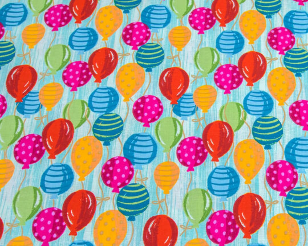 Balloon Fabric, Happy Birthday Balloon Novelty Cotton Fabric, Happy ...