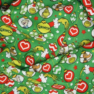 Grinch Fabric, the Grinch Holiday Ornaments on Green by Robert Kaufman ...