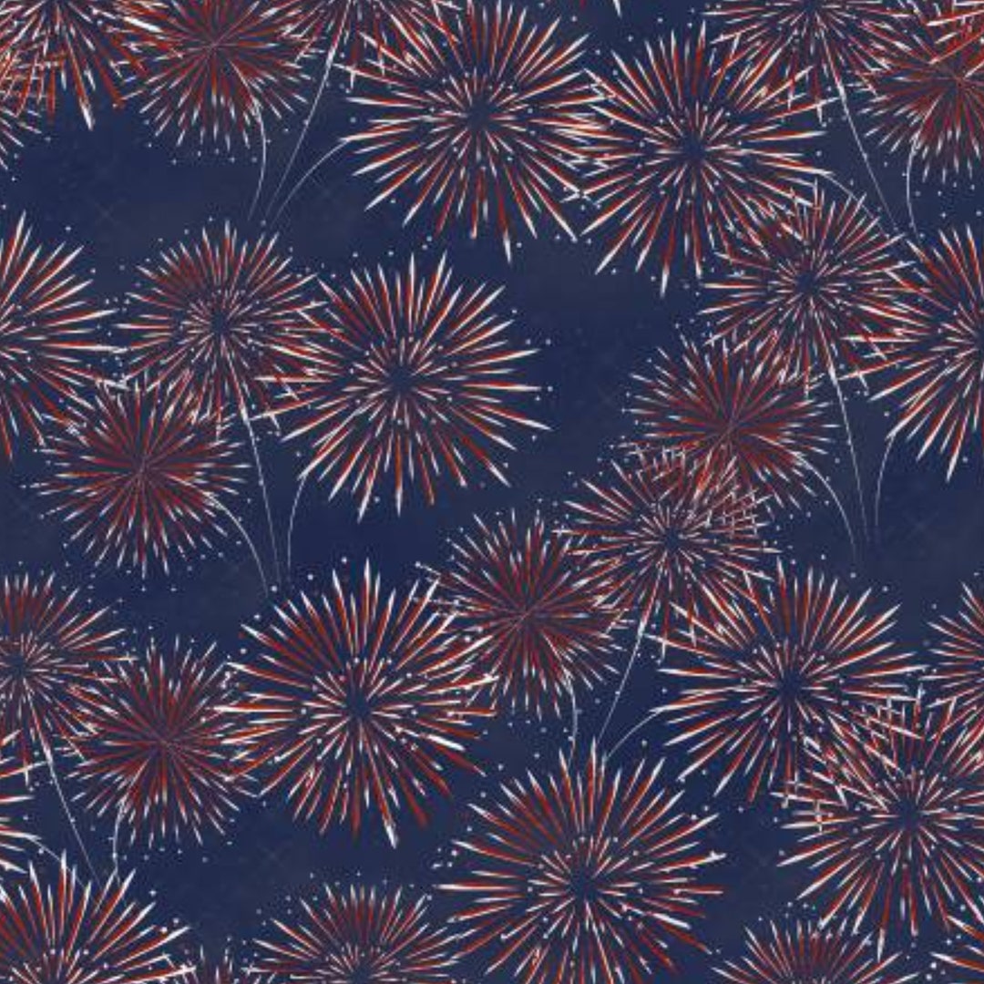 Patriotic Firework Fabric, Sparkling Sky on Navy by Beth Albert for 3 ...