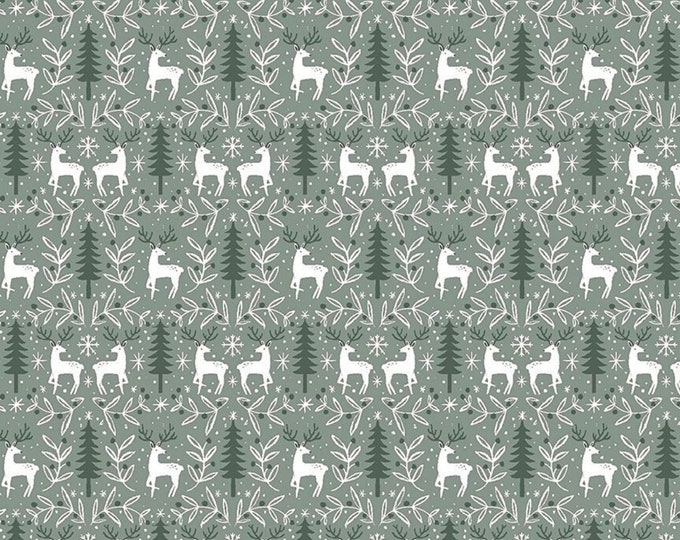 Reindeer Fabric, Reindeer on Moss Green by Dear Stella Digitally ...