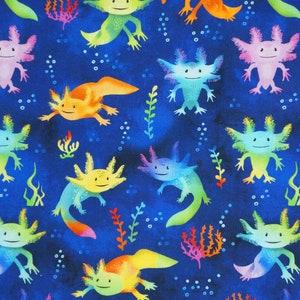 Axolotl Fabric, Cute Axolotl Salamanders by Gail Cadden for Timeless ...