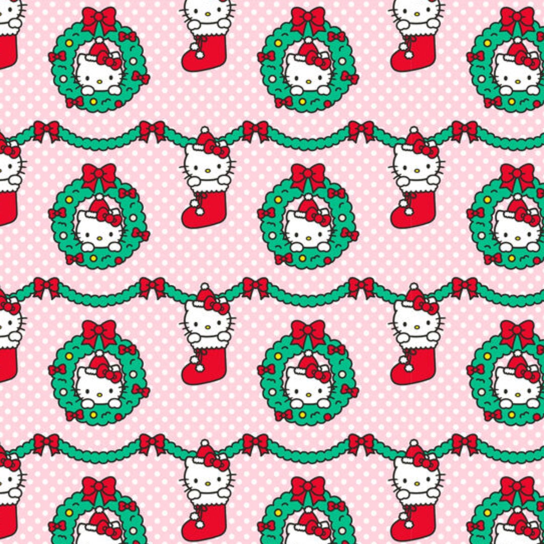 Hello Kitty Christmas Fabric, Hello Kitty Wreath and Stockings Licensed ...