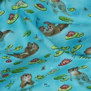 Otter Fabric, Otters and Lily Pads on Teal by Sharon Kuplack for Henry ...