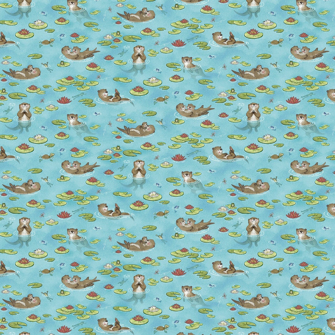 Otter Fabric, Otters and Lily Pads on Teal by Sharon Kuplack for Henry ...