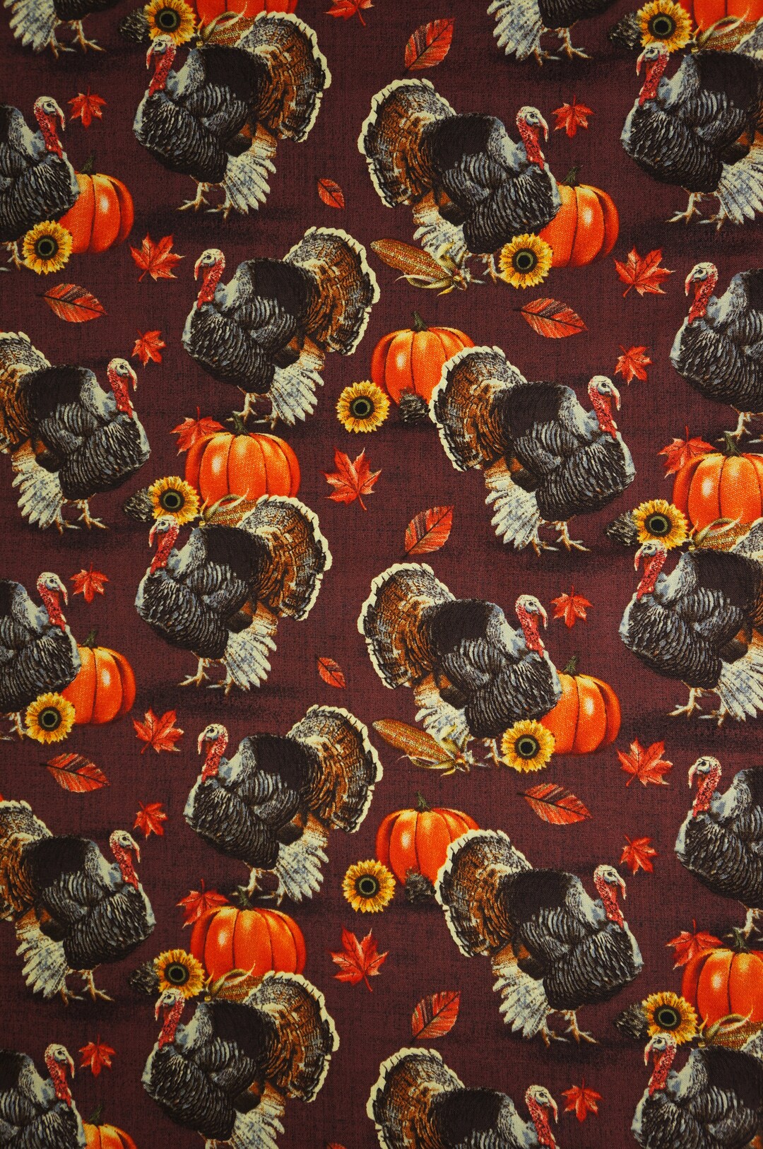Turkey Fabric, Turkey With Pumpkin, Burgandy Turkey Town by David ...