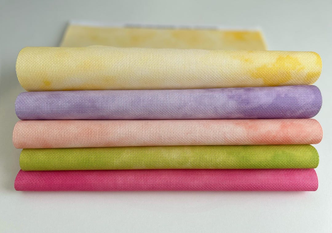 Set of 5 Bright Coloured Printed Cross Stitch Fabrics, Plus 1 Bonus ...