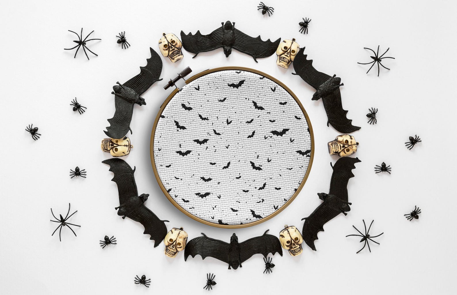 Spooky Gothic Bats Halloween Printed Cross Stitch Fabric - Aida Cross ...