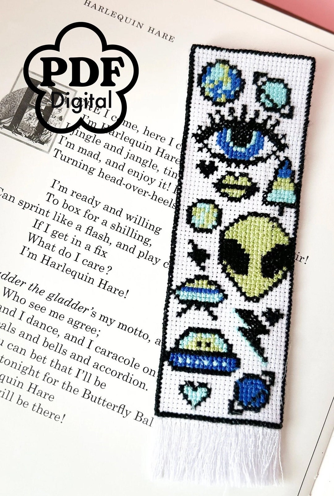 Sci-fi Cosmic Alien Bookmark, Cross Stitch Pattern, Digital Down Load ...