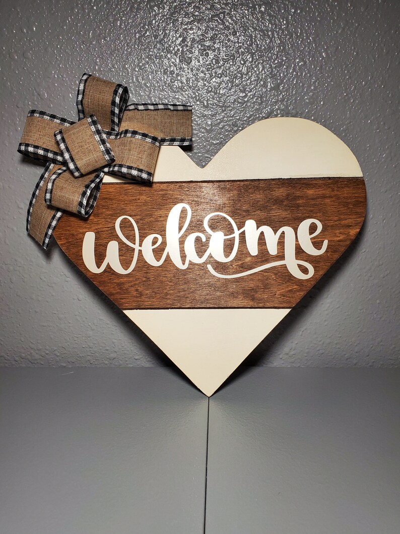 Welcome Sign, Heart Welcome Sign, Welcome Door Sign, Heart Sign, Wooden ...