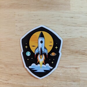 Space Rocket Ship With Planets Sticker | Rocket Ship Blastoff Die Cut ...
