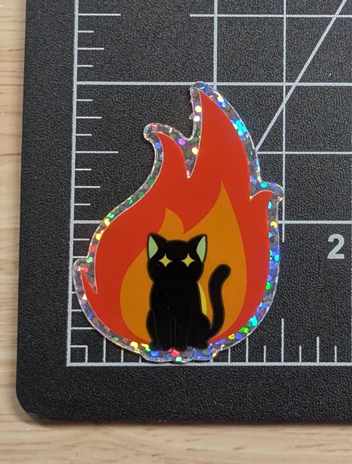Holographic Full / Rising Fire Cats Sticker | Danger Cat | Cat Playing ...