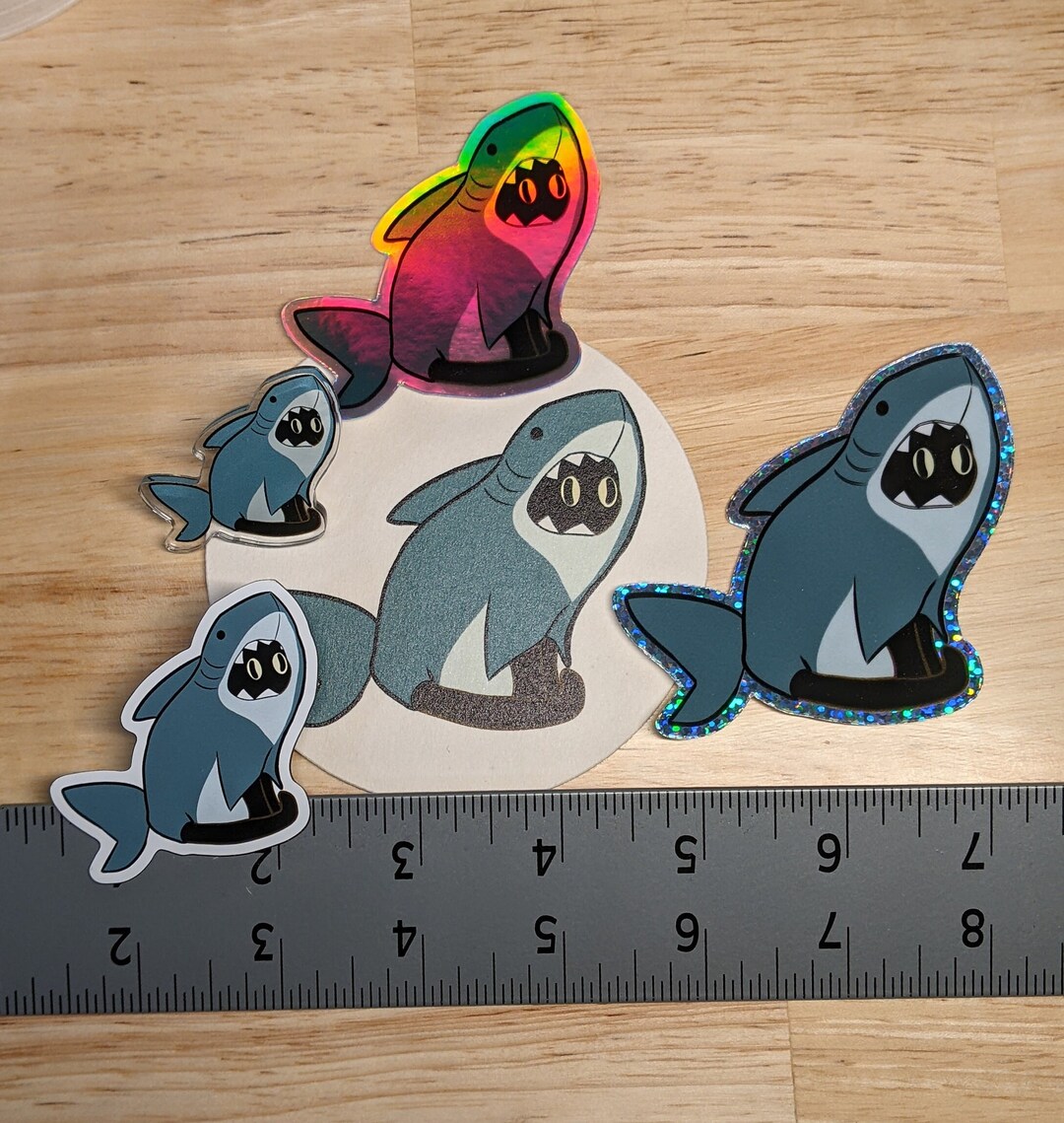 Shark Cat Holographic / Glitter Sticker Magnet Coasters - Etsy