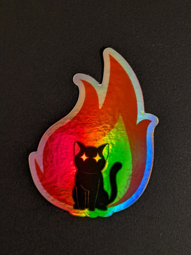Holographic Full / Rising Fire Cats Sticker Danger Cat Cat - Etsy