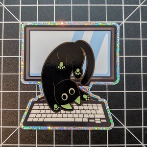 Holographic Computer Cat Meme Sticker | Funny Computer Cat | Adorable ...