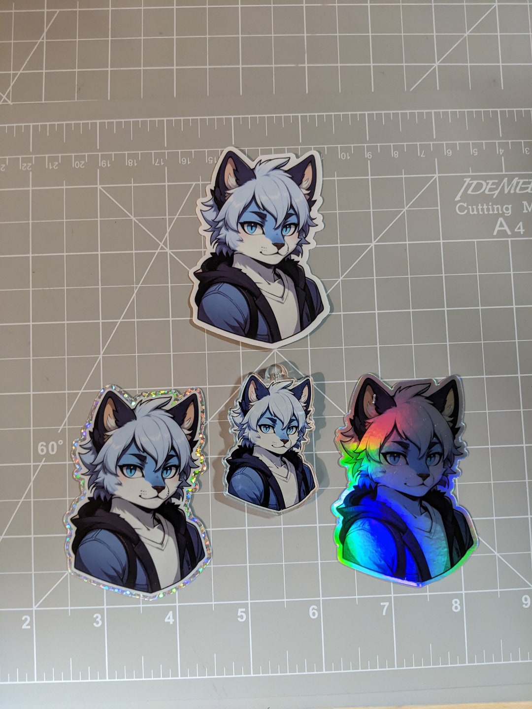 Blue Catboy Sticker Die Cut Holographic Glitter | Anime Catboy Sticker ...