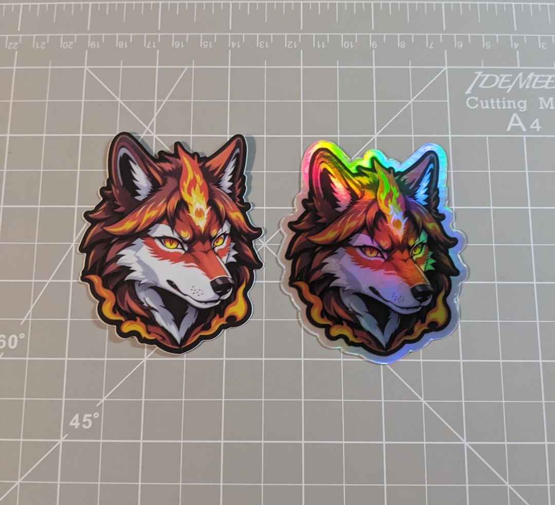 Fiery Wolf Head Die Cut Sticker Holographic Sticker Furry Sticker Furry ...