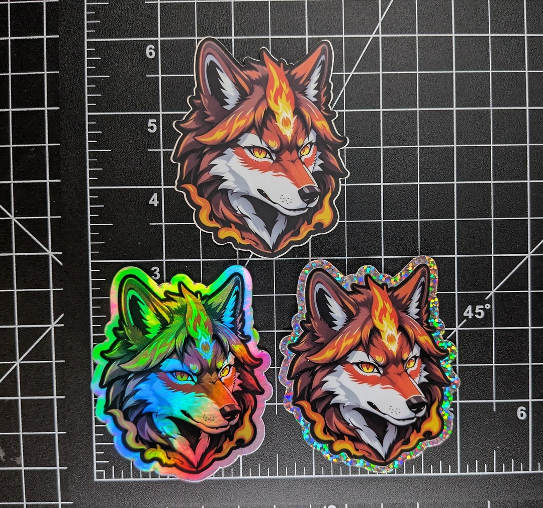 Fiery Wolf Head | Die Cut Sticker | Holographic Sticker | Furry Sticker ...
