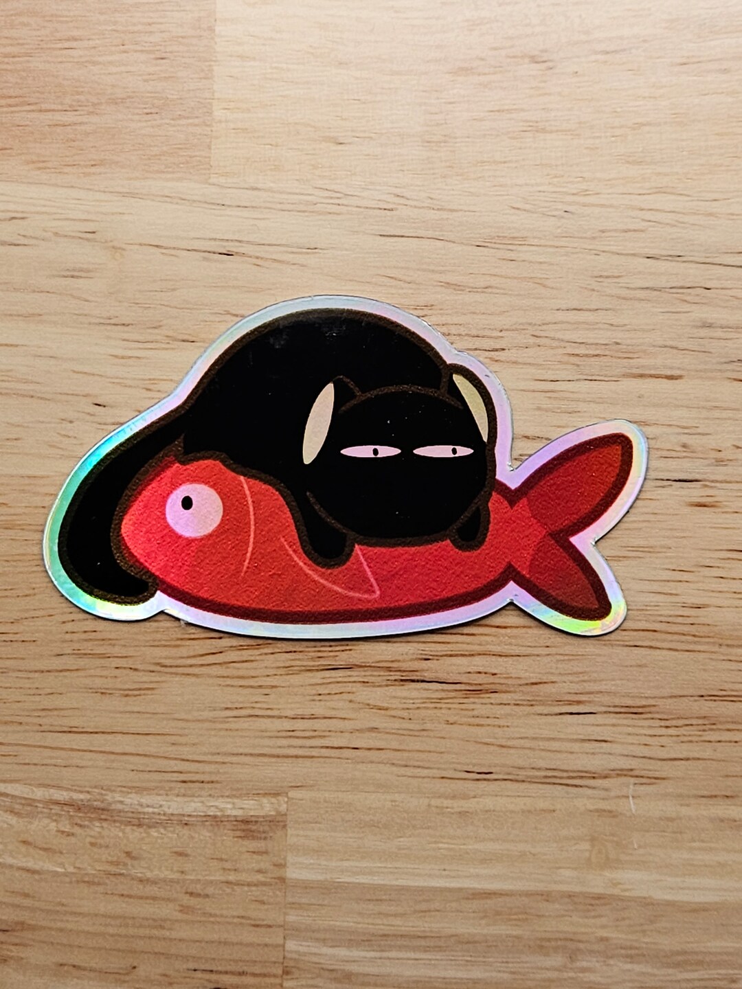 Holographic Fish Cat Sticker | Cute Cat on Fish | Fish - Etsy
