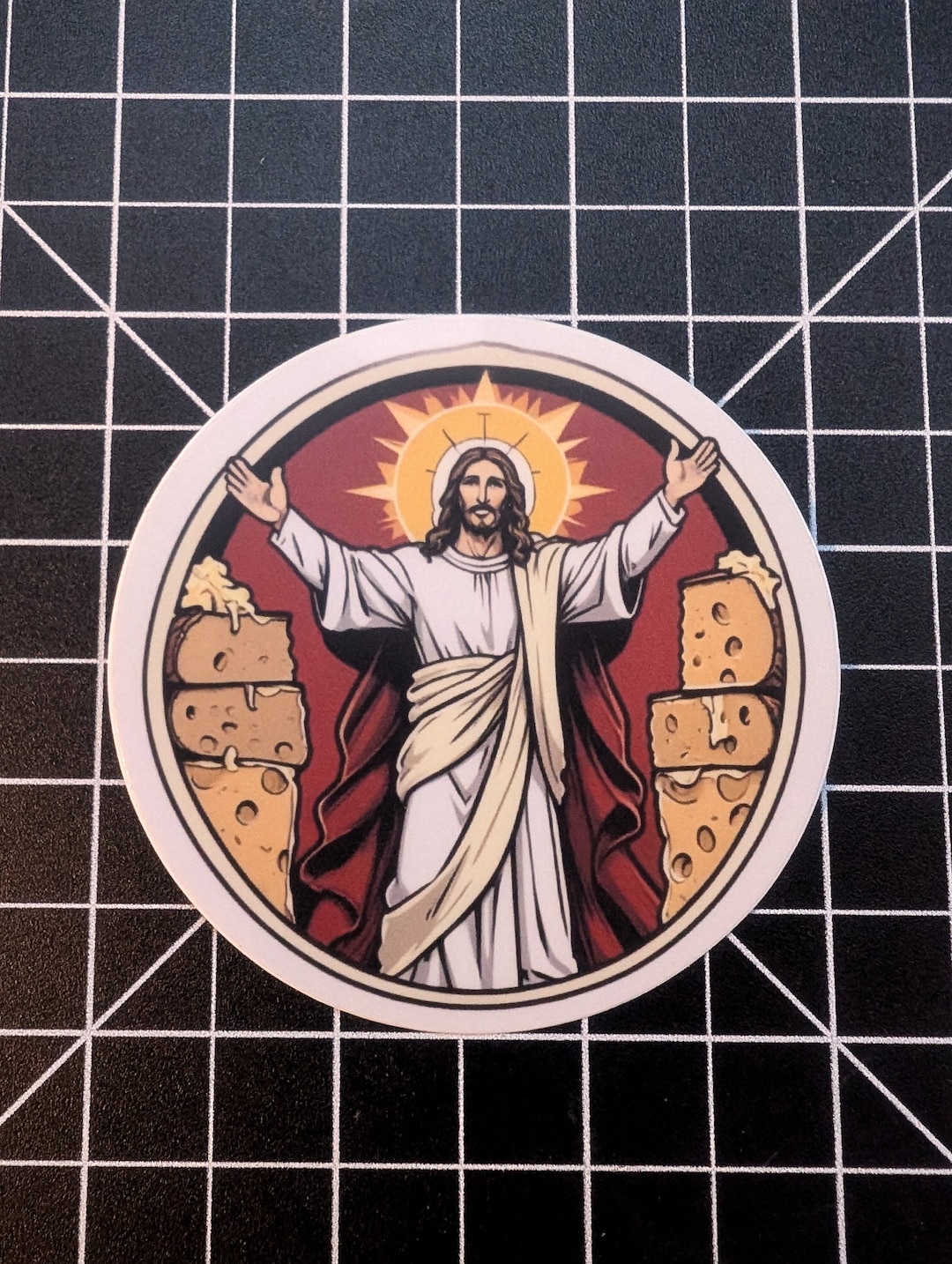 Cheesus Christ Sacred Cheese of Jesus Sticker | Cheddar Swiss Gouda ...