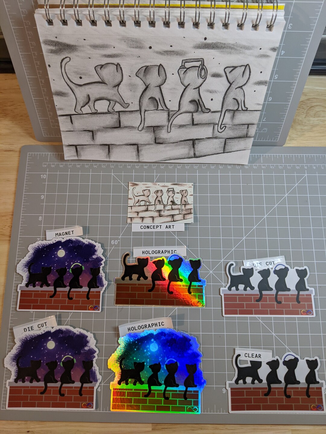 Cats on a Wall Sticker | Autism Awareness | Headphones | Hand Drawn ...