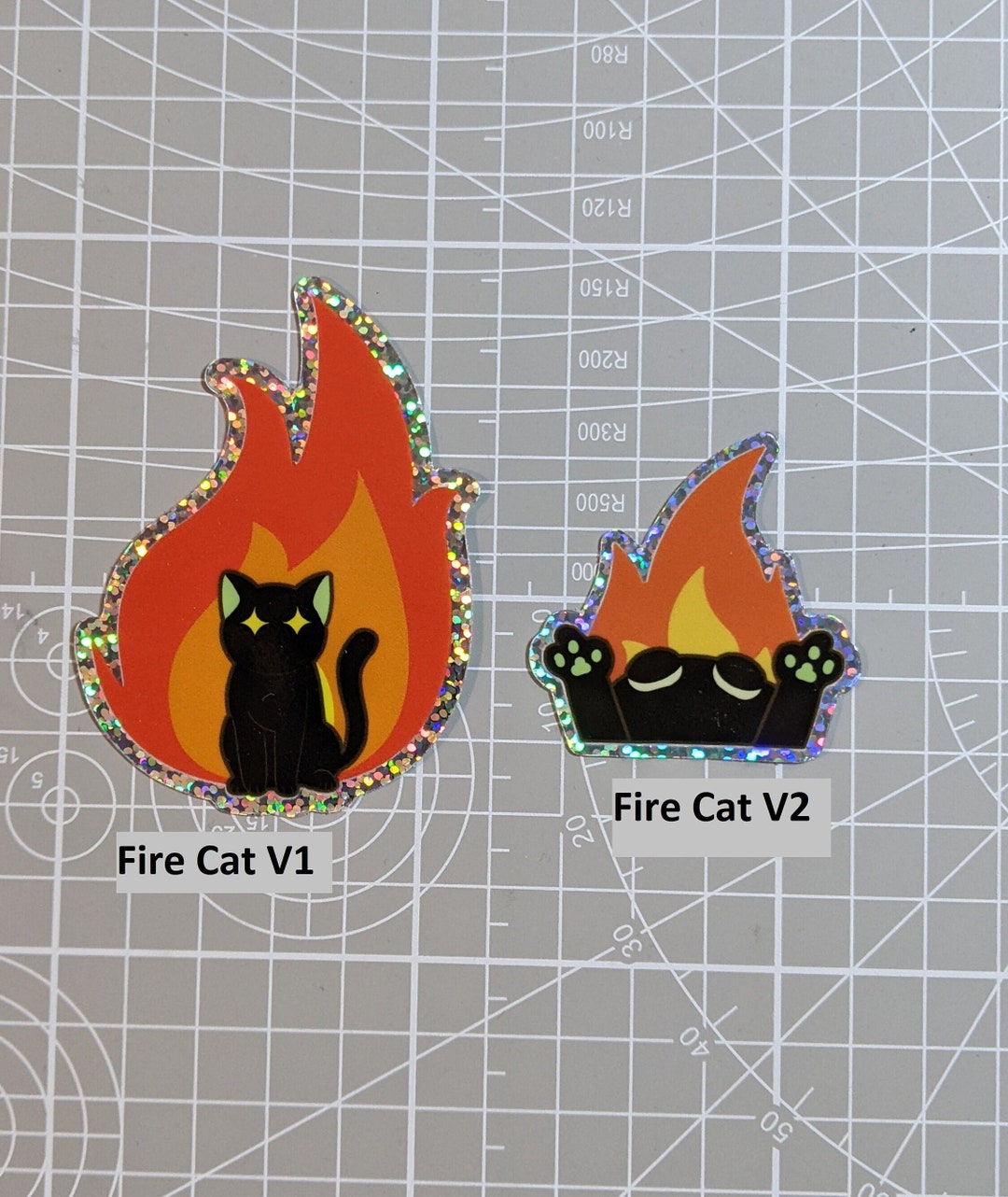Holographic Full / Rising Fire Cats Sticker | Danger Cat | Cat Playing ...