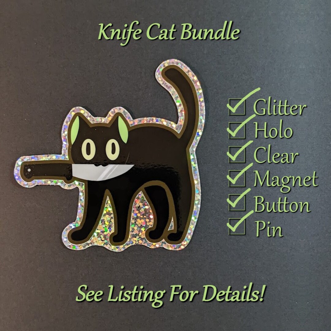 Holographic Knife Cat Stickers | Clear Sticker | Pins | Danger Cat ...